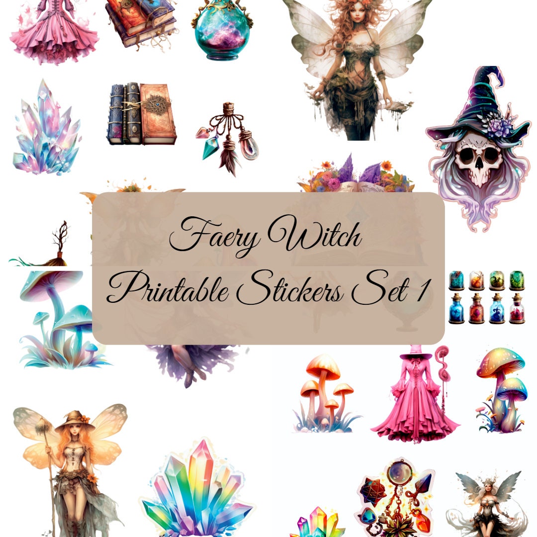 Faery Witch Sticker Set 1 - 25 Printable Stickers on White Background ...