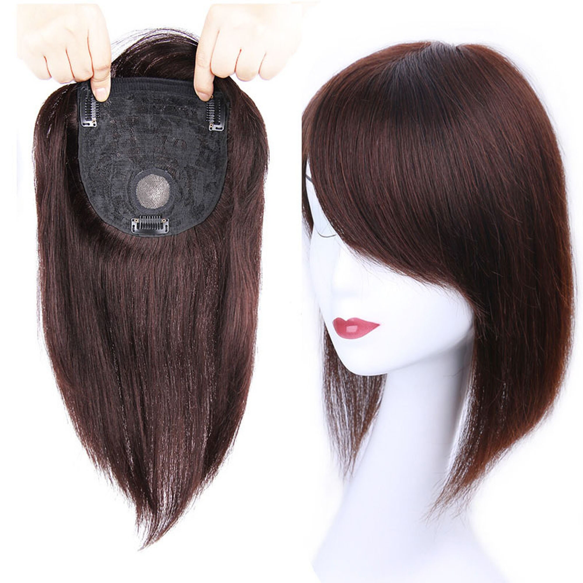 Real Human Hair Topper With Bangs Lace Base Clip in Hair - Etsy UK