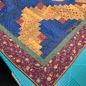 Homemade Quilt Blue & Gold Log Cabin - Etsy