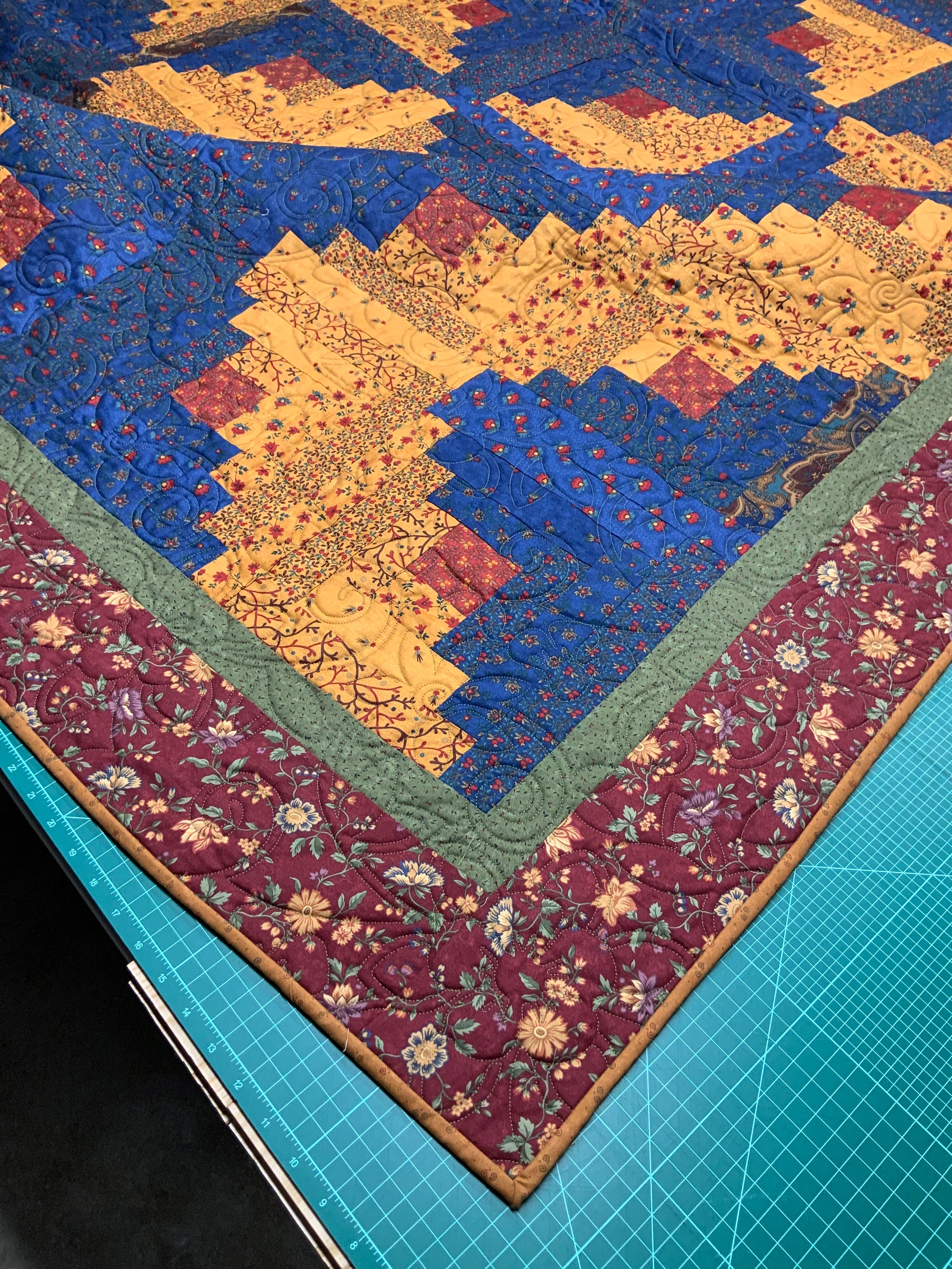 Homemade Quilt Blue & Gold Log Cabin - Etsy