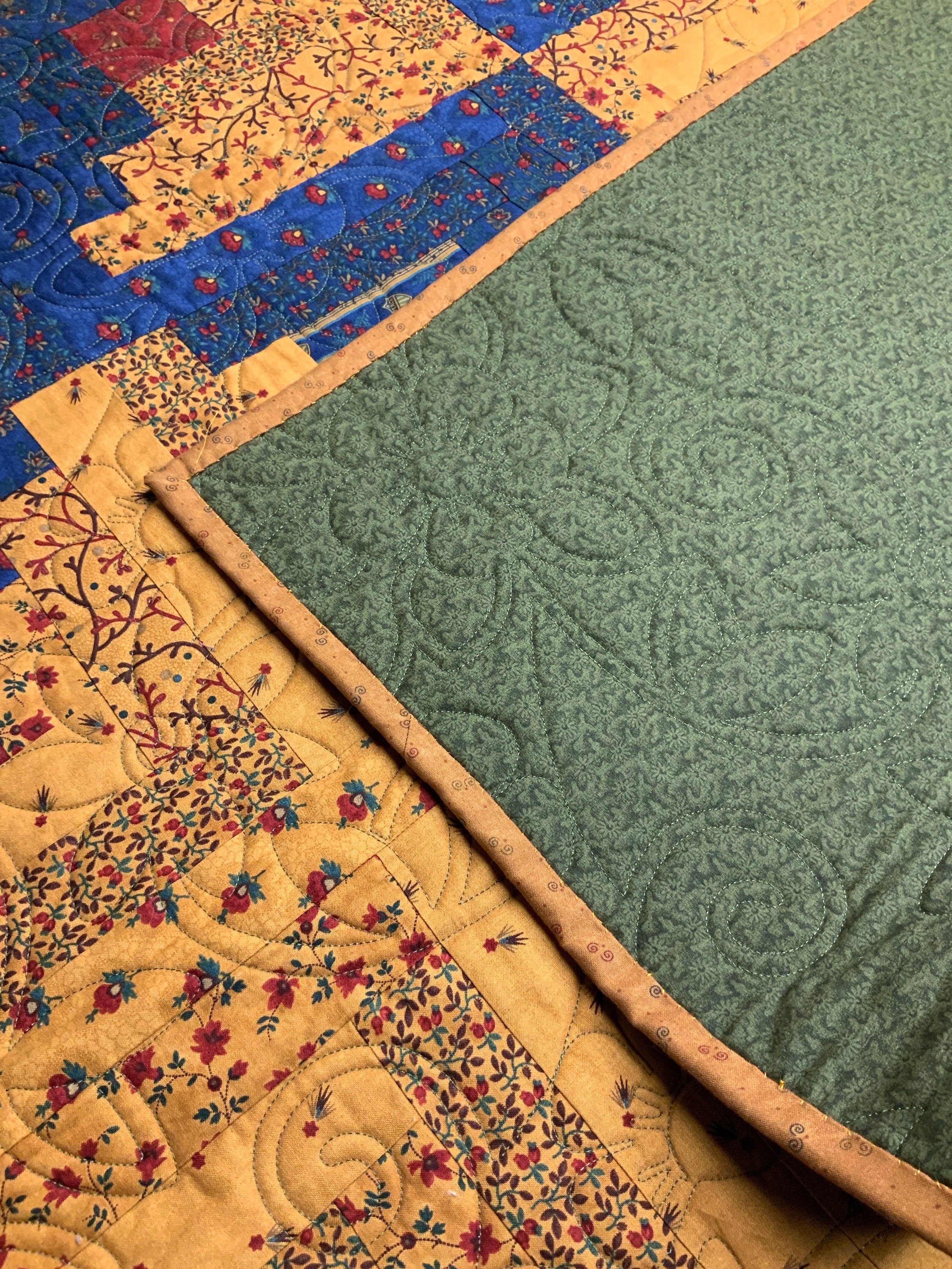 Homemade Quilt Blue & Gold Log Cabin - Etsy