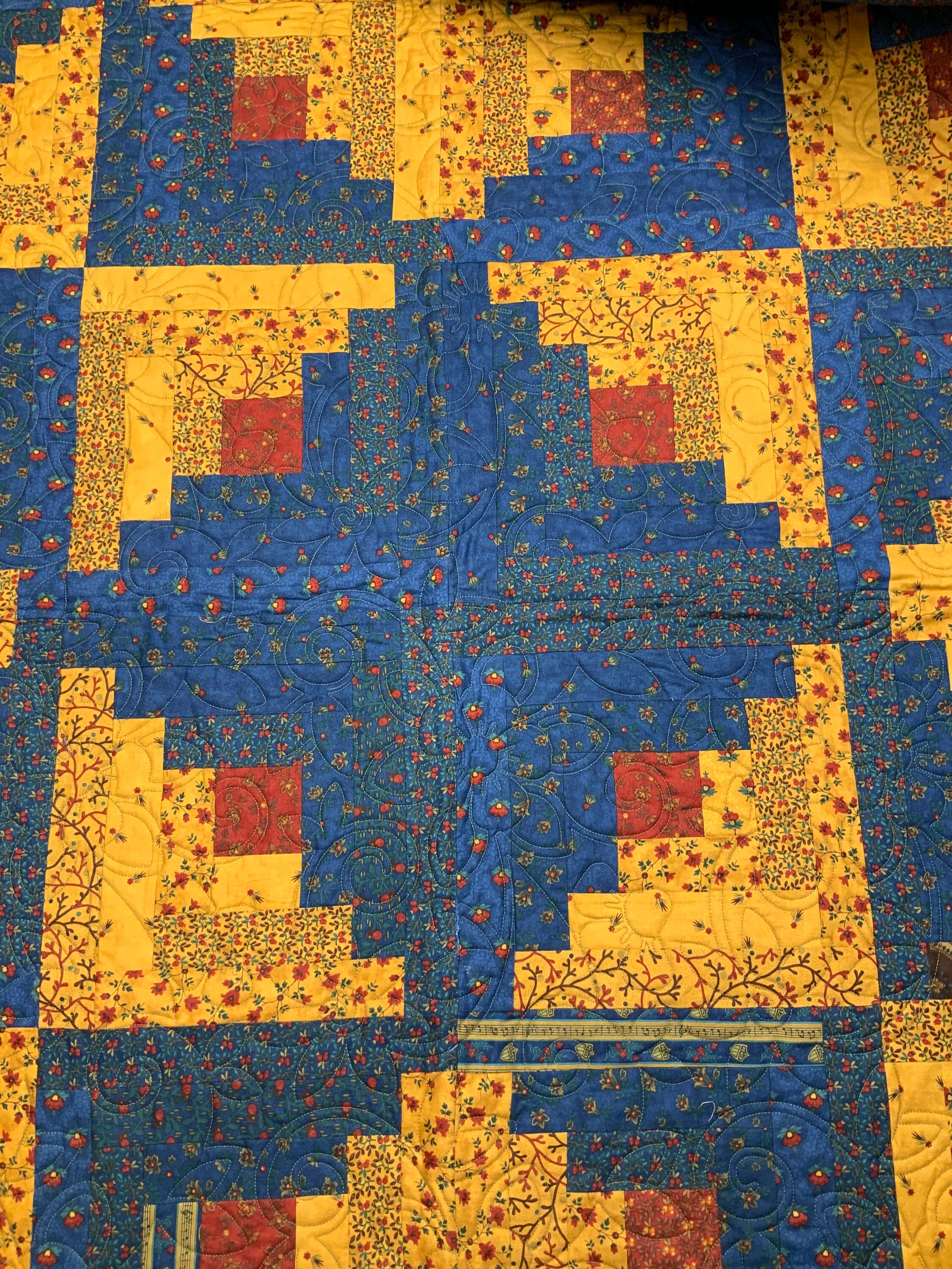 Homemade Quilt Blue & Gold Log Cabin - Etsy