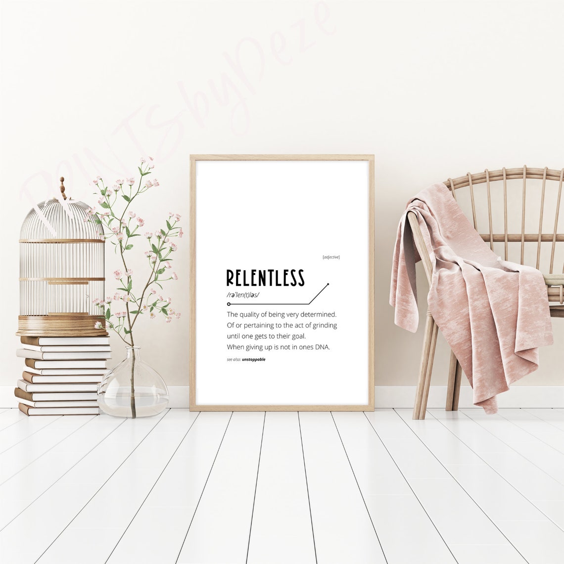 Relentless Definition Print, Definition Wall Art, Quote Print ...