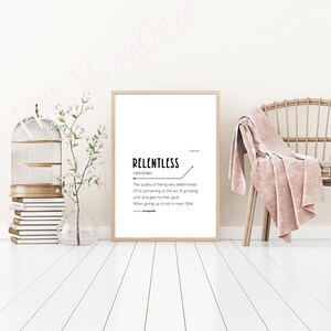 Relentless Definition Print, Definition Wall Art, Quote Print ...