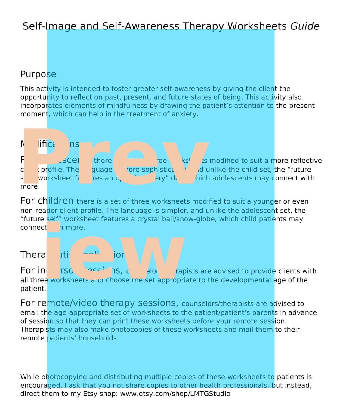 Self-image Self-awareness Worksheets - Two Modified Versions for ...