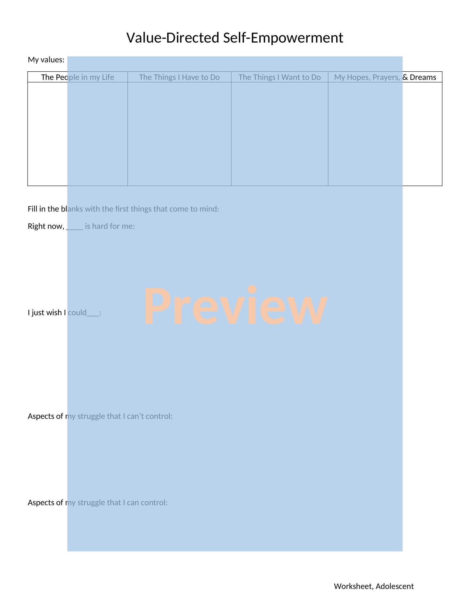 Printable Therapy Packet: Decision Making, Value Clarification ...