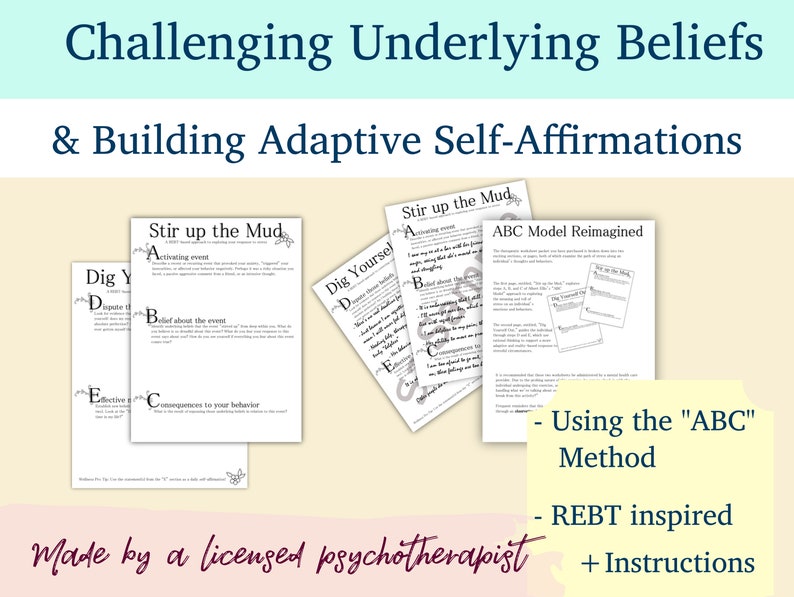 REBT Inspired Therapy Worksheet Activity + Instructions Guide for ...