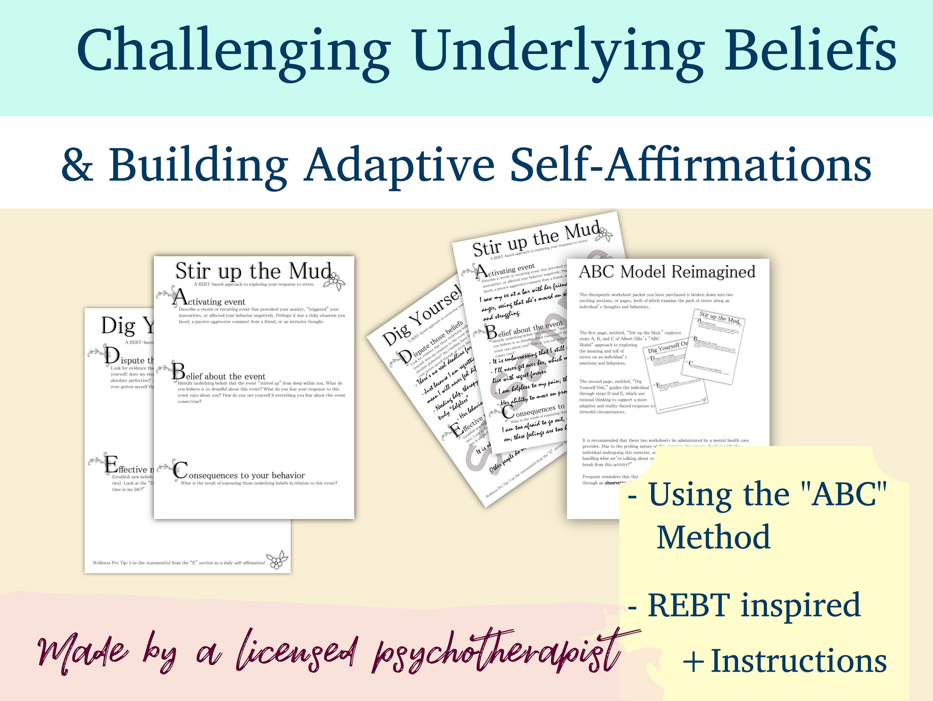 REBT Inspired Therapy Worksheet Activity + Instructions Guide for ...