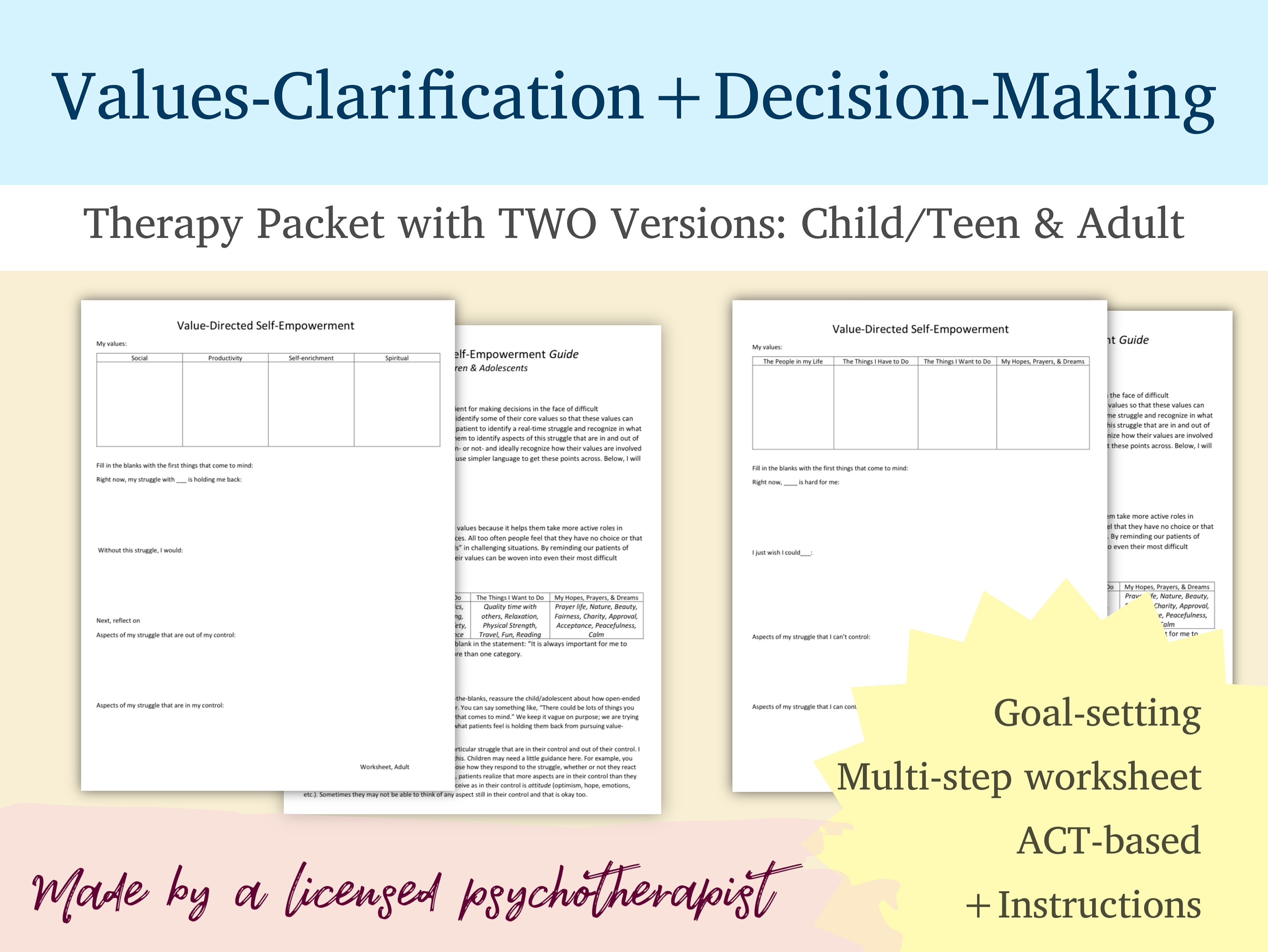 Printable Therapy Packet: Decision Making, Value Clarification ...