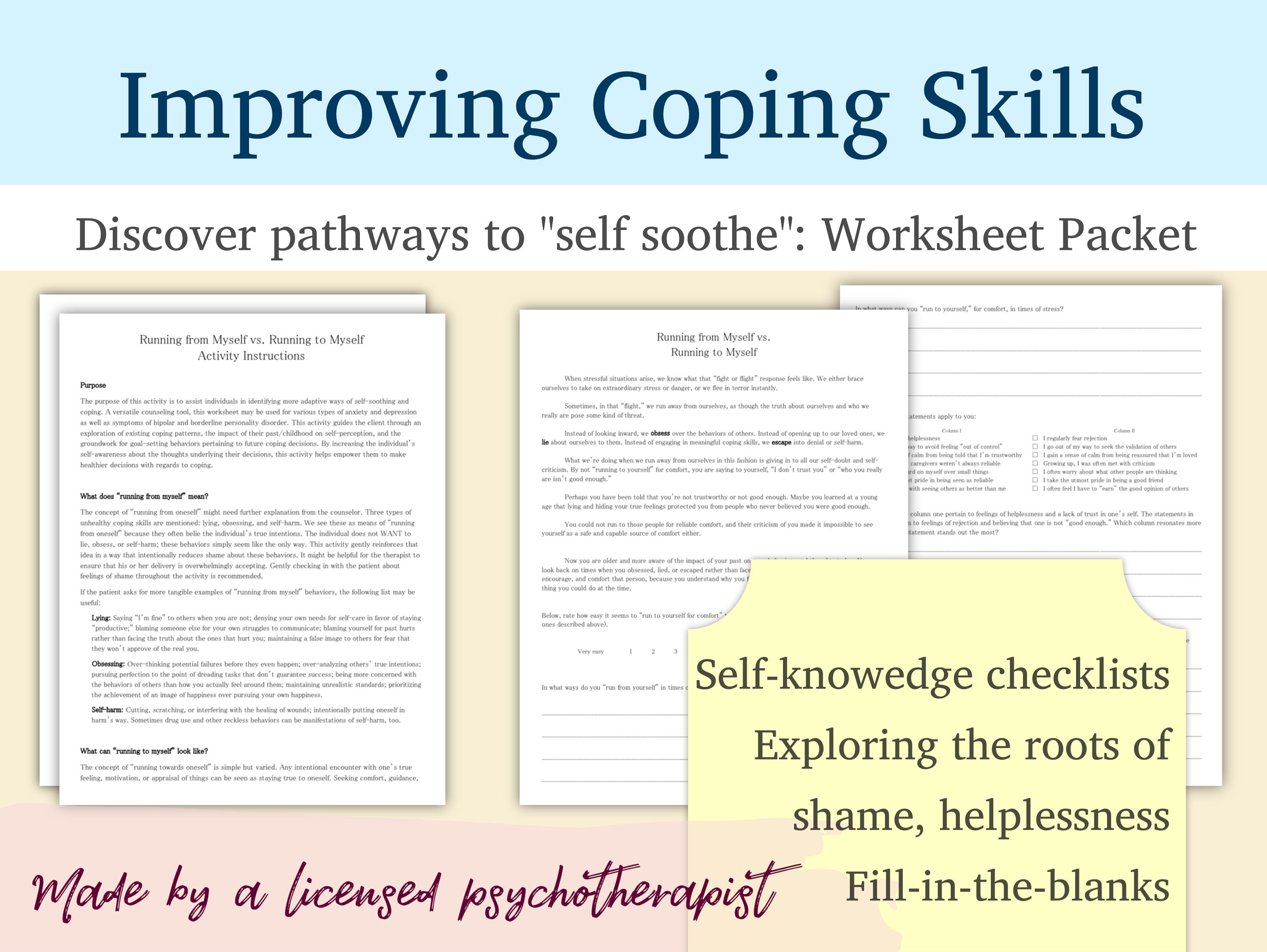 Therapeutic Worksheet Packet: ACT, DBT, Self-soothing (digital Download ...