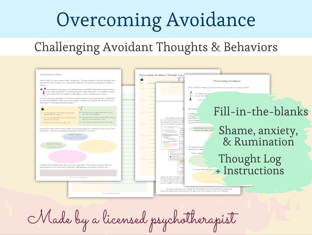 Avoidance & Shame Worksheet: CBT Therapy Packet (digital Download) - Etsy