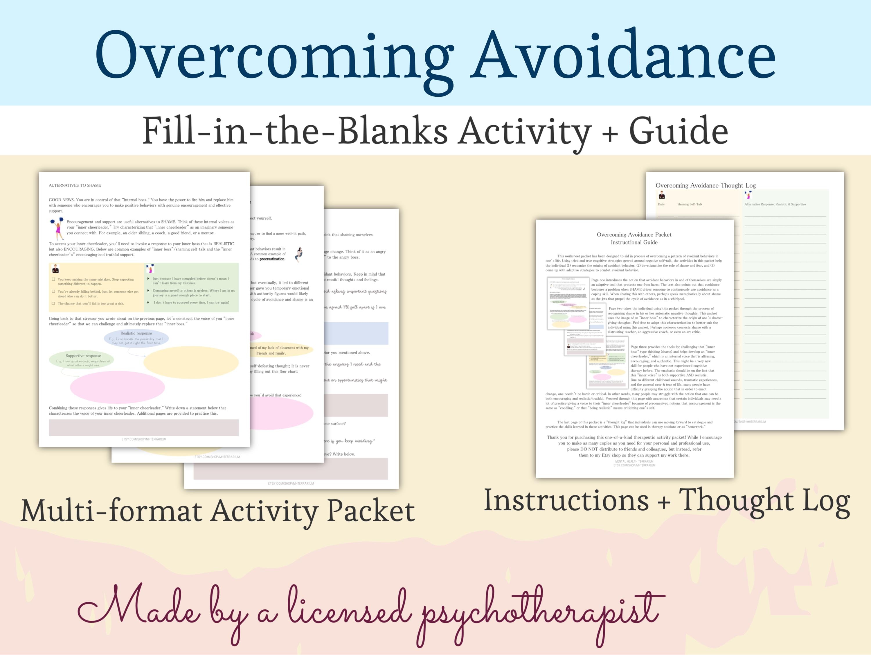 Avoidance & Shame Worksheet: CBT Therapy Packet (digital Download) - Etsy