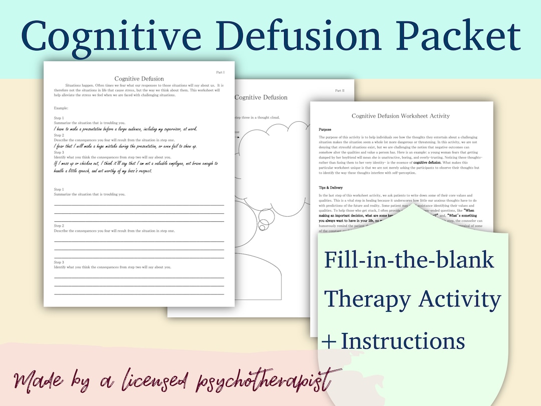 ACT Worksheet: Cognitive Defusion Therapy for Adults & Teens (digital ...