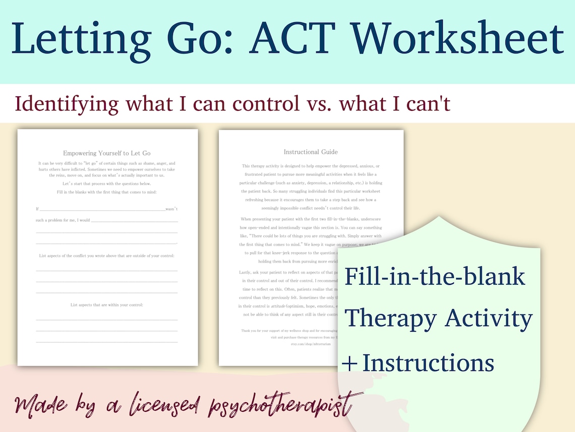 Printable Acceptance and Commitment Therapy Worksheet and Counselors Instructional Guide ...