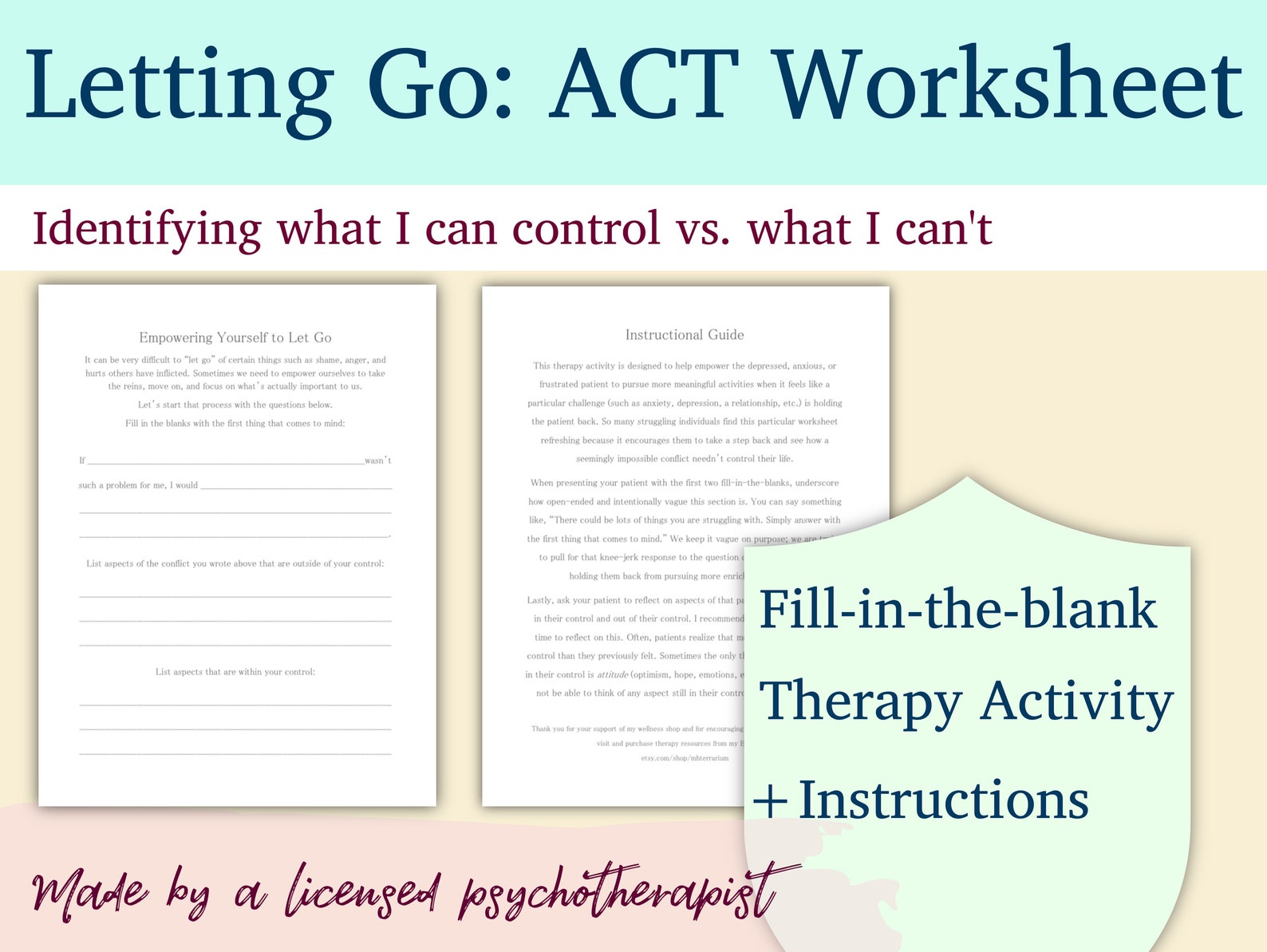 Printable Acceptance and Commitment Therapy Worksheet and Counselors ...