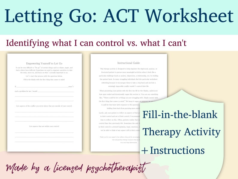 Printable Acceptance and Commitment Therapy Worksheet and Counselors ...