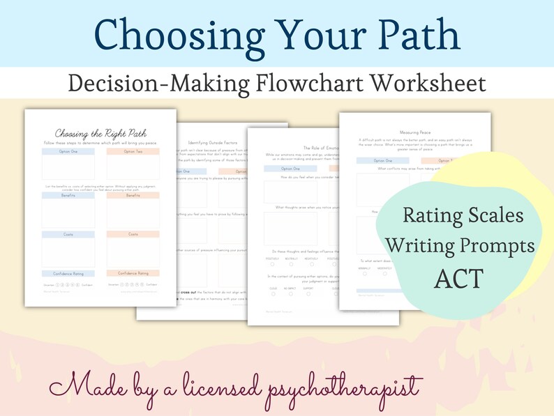 ACT Decision-making Worksheet With Writing Prompts, Rating Scales, and ...