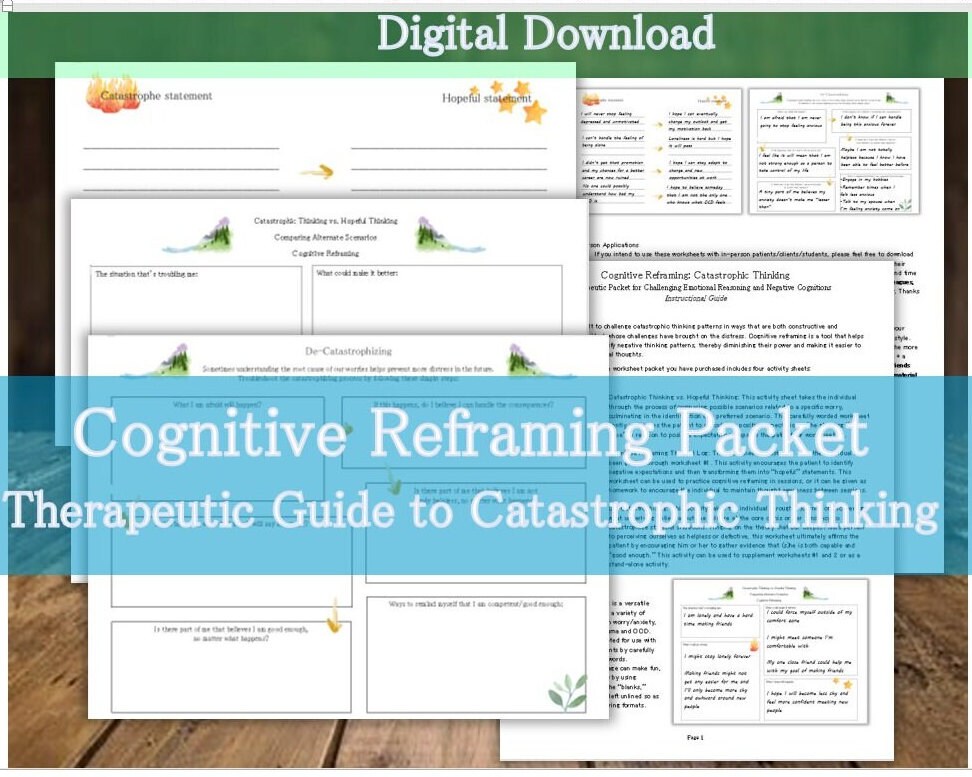 Cognitive Reframing MEGA Worksheet Packet + Instructions Guide: REBT ...