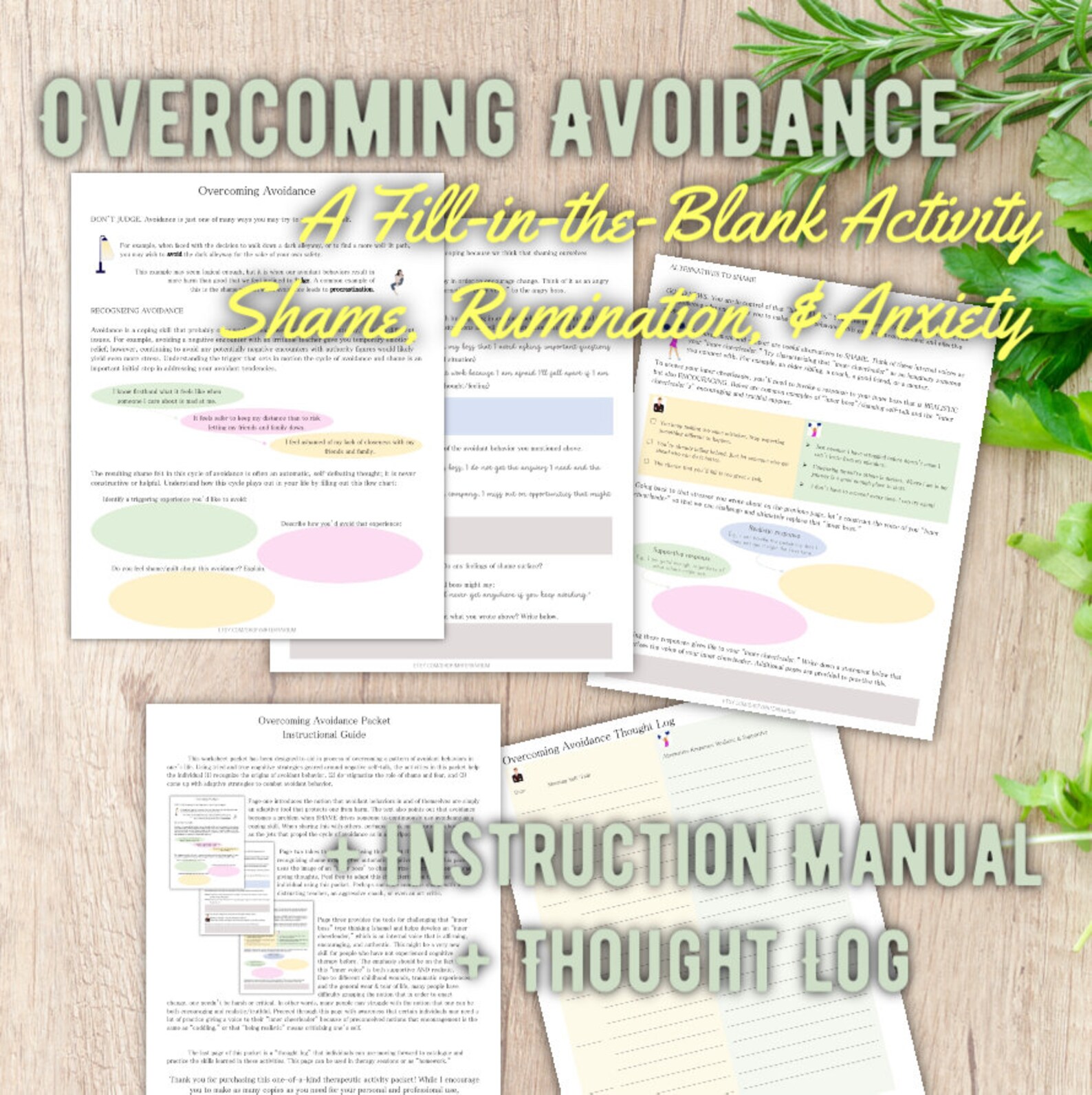 Avoidance, Thought Patterns, and Shame, Worksheet Packet Using ...