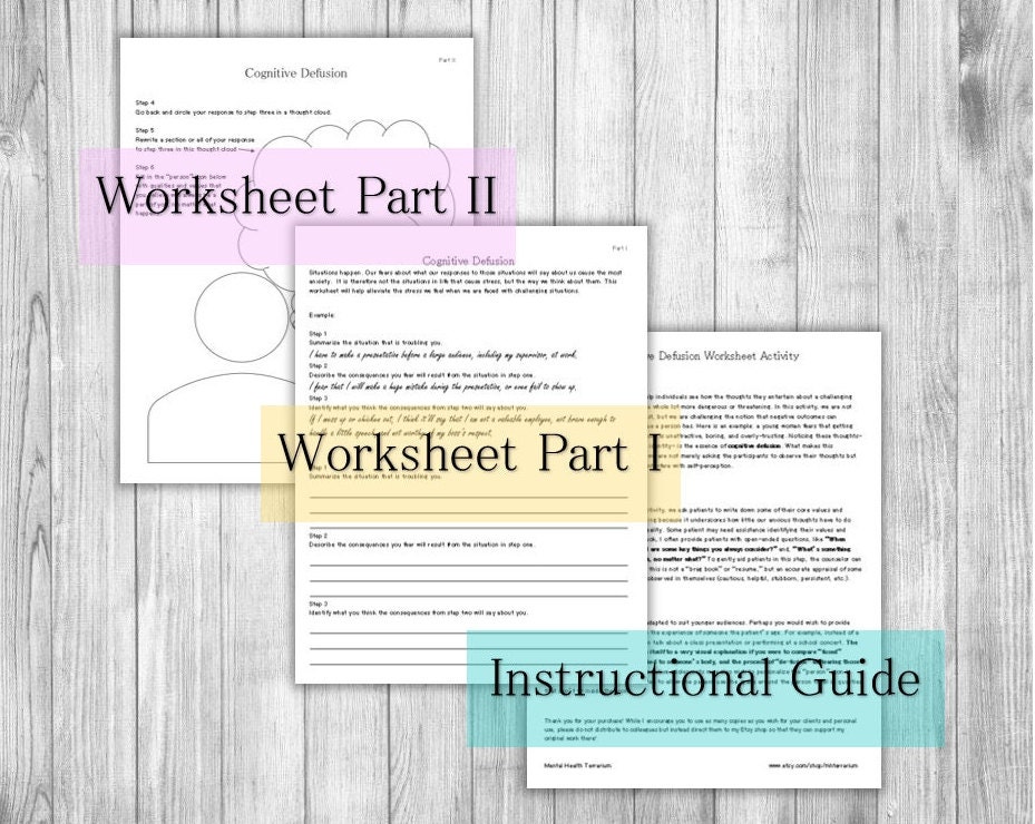 ACT Worksheet: Cognitive Defusion Therapy for Adults & Teens (digital ...