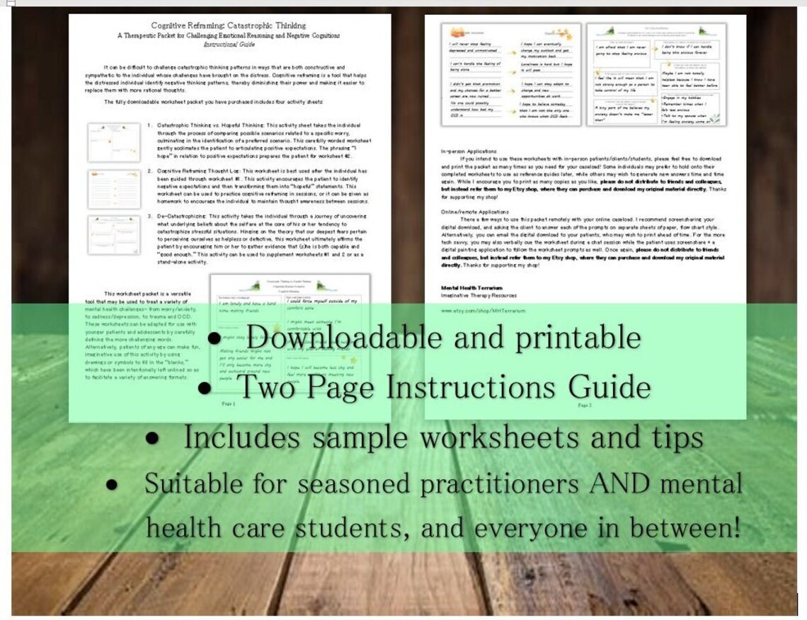 Cognitive Reframing MEGA Worksheet Packet + Instructions Guide: REBT ...