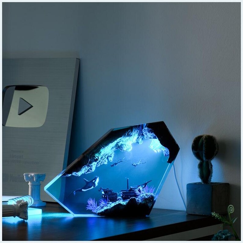 Orca Killer Whale and Diver Night Lights, Killer Whale Resin Lamp ...