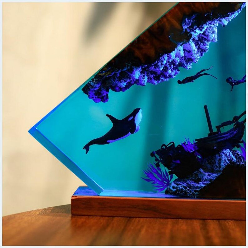 Orca Killer Whale and Diver Night Lights, Killer Whale Resin Lamp ...