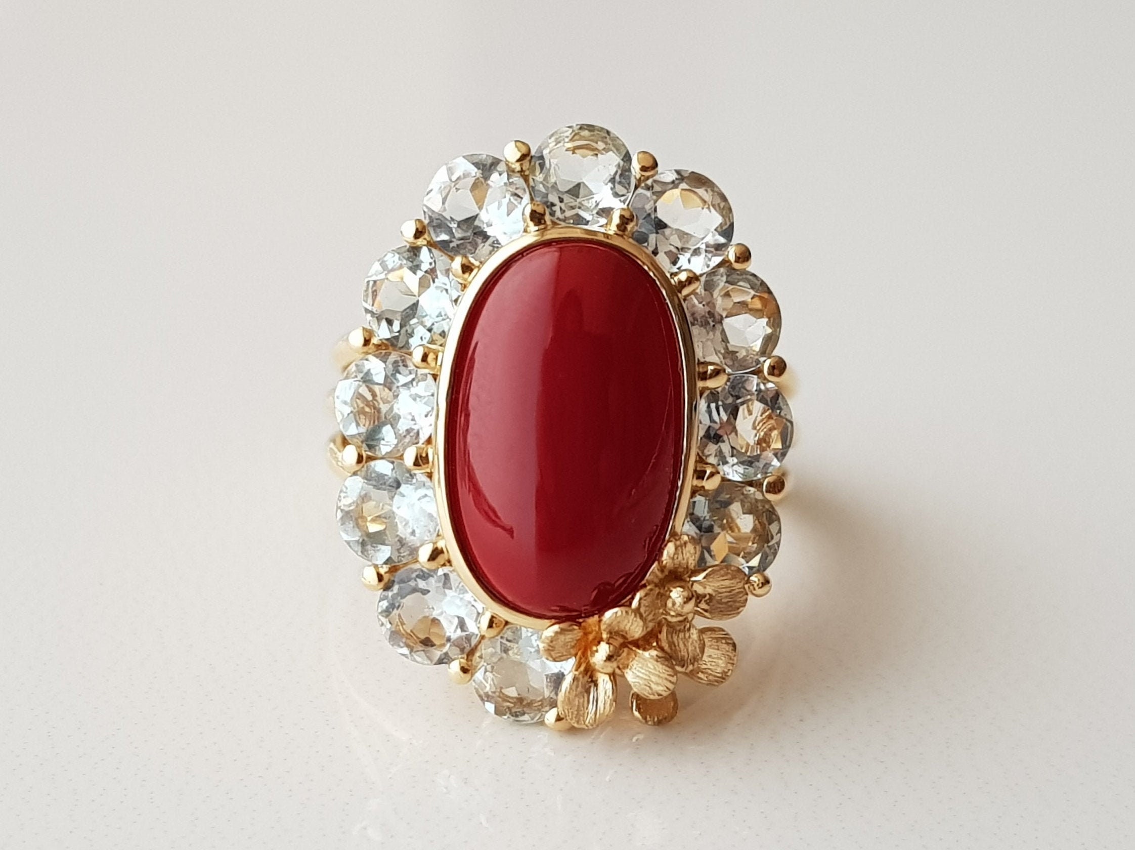 18K Gold Red Coral Ring Aka Coral Ring Gold Red Coral Ring - Etsy
