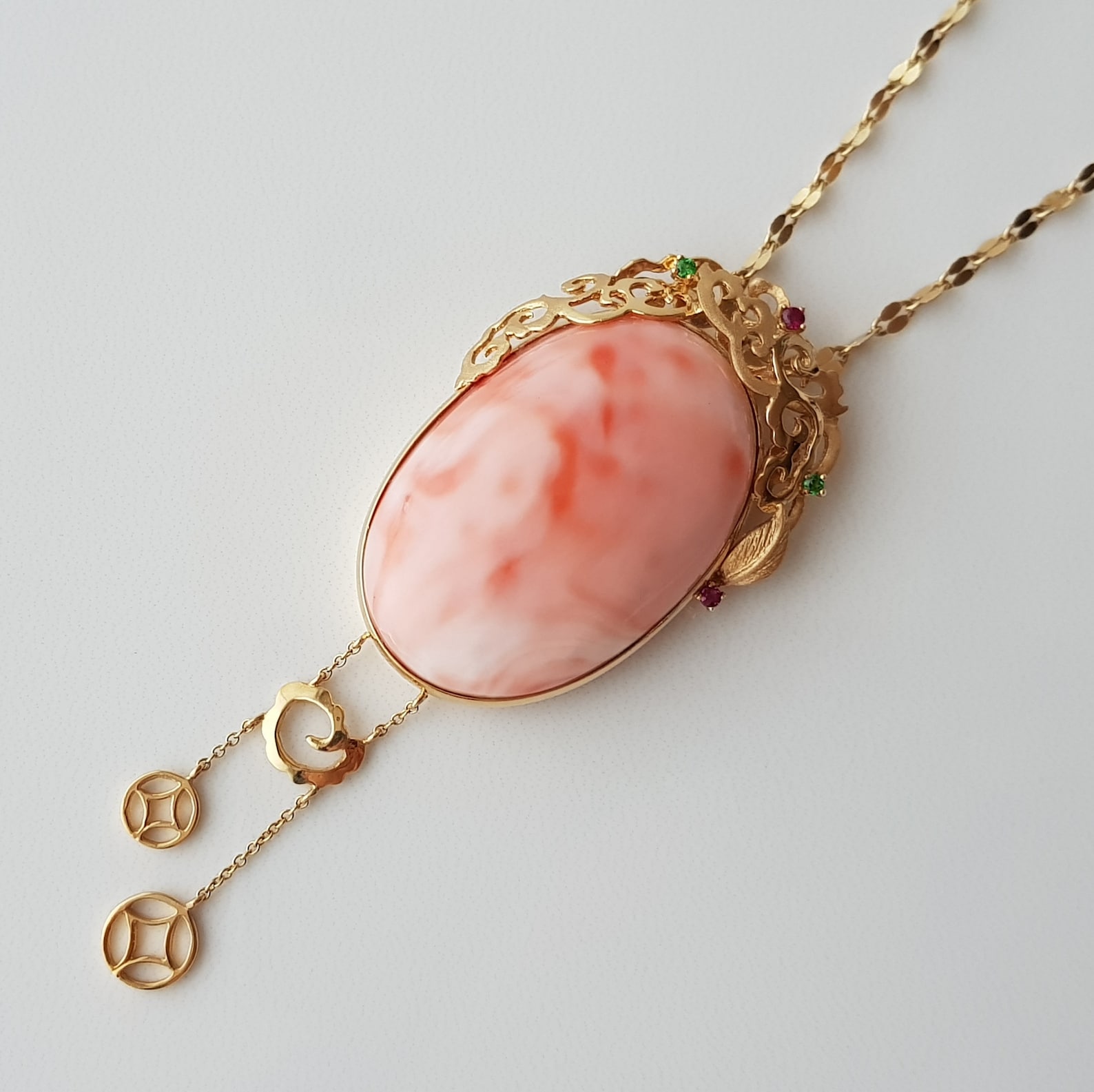 18K Gold Pink Coral Pendant - Pink Coral Pendant Gold, Pink Coral ...