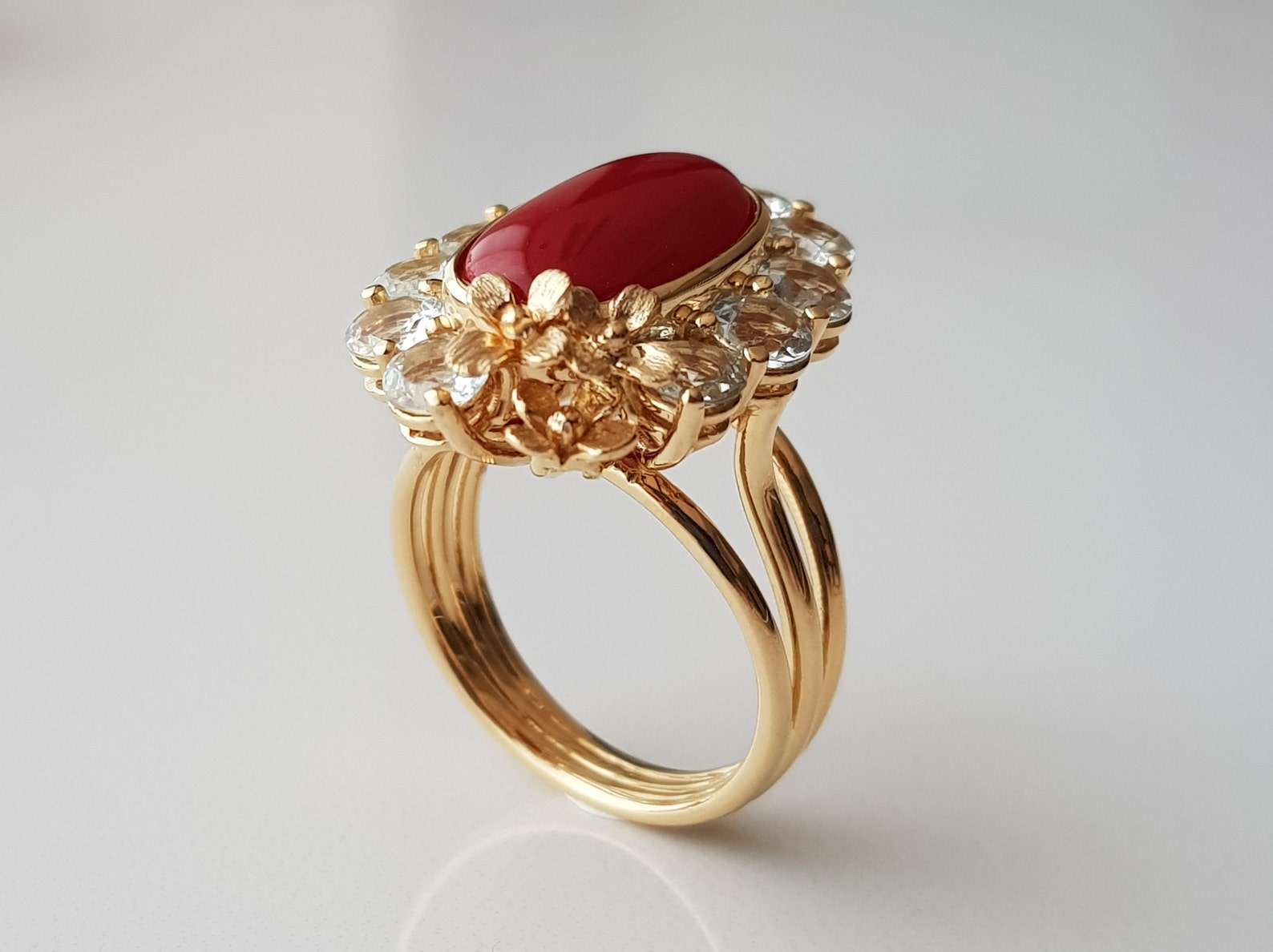 18K Gold Red Coral Ring Aka Coral Ring Gold Red Coral Ring - Etsy
