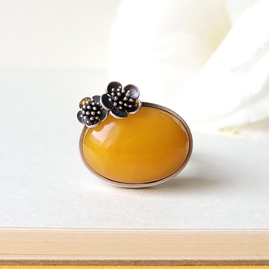 Honey Yellow Amber Ring – Natural Amber, 925 Sterling Silver, Handmade ...
