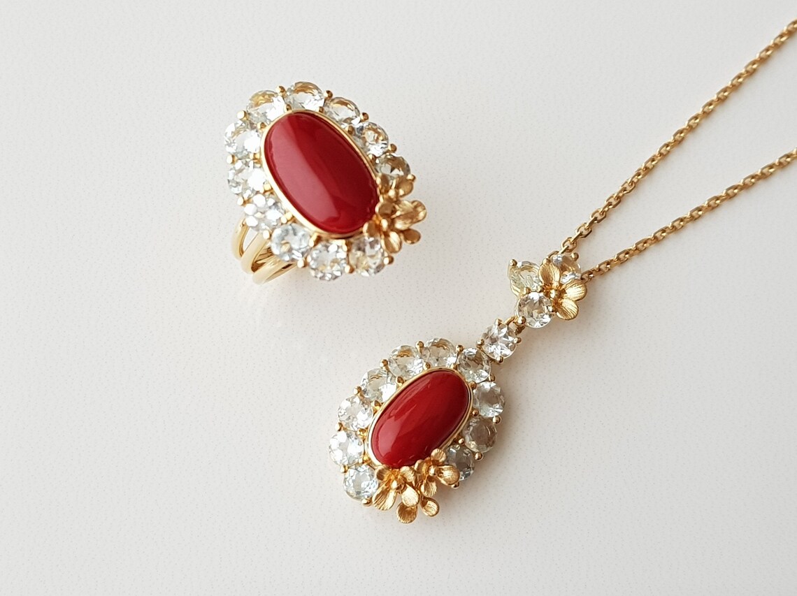 18K Gold Red Coral Ring Aka Coral Ring Gold Red Coral Ring - Etsy