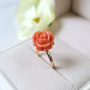 Rose Coral Ring - Natural Momo Coral, 14K Rose Gold, Handmade Ring ...
