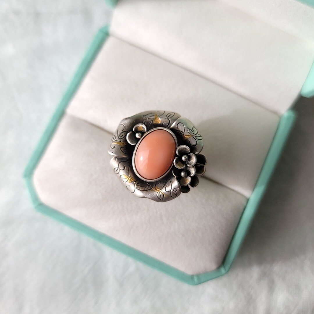 Pink Coral Ring Natural Pink Coral Silver Ring Handmade - Etsy