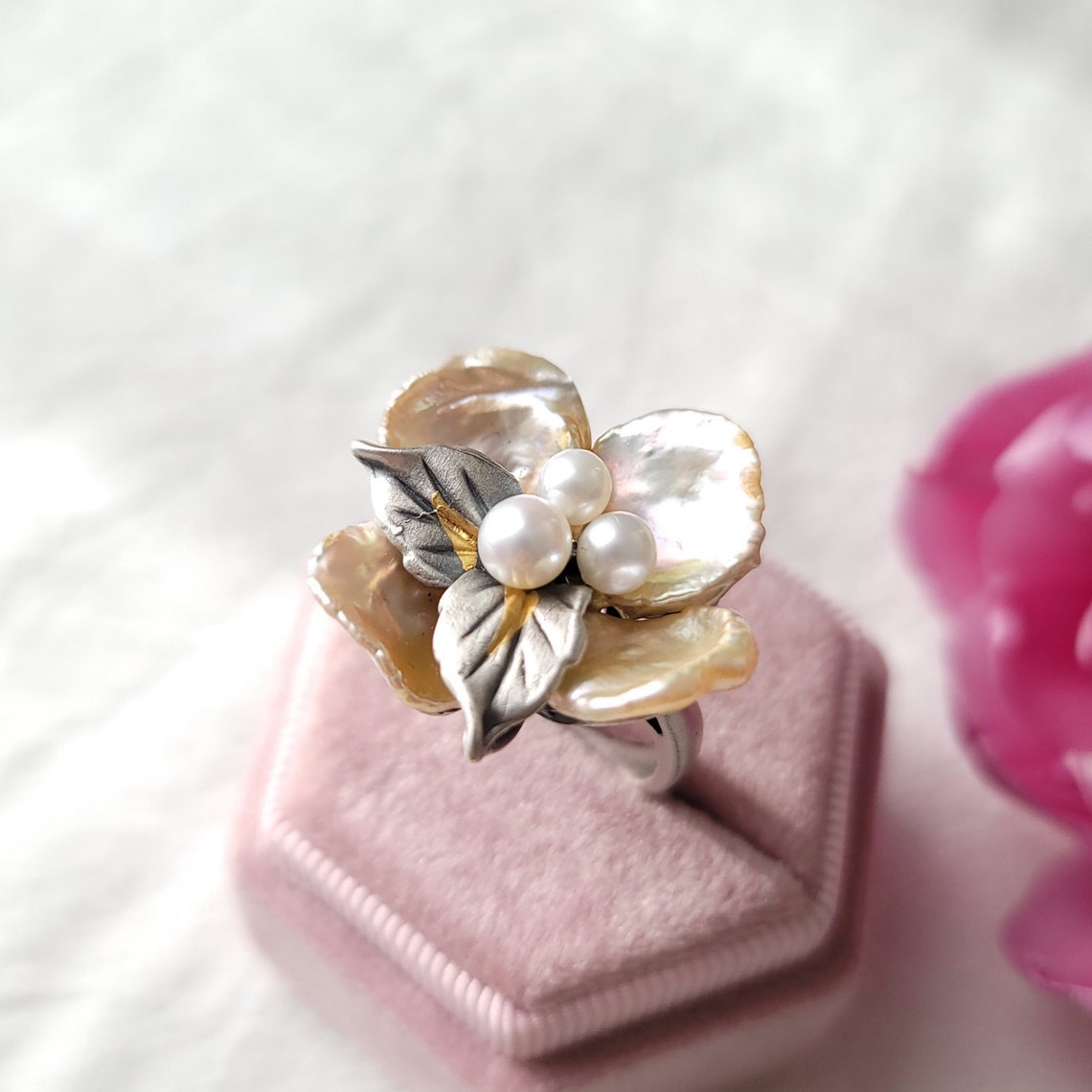 Lucky Flowers Ring Natural Freshwater Baroque Pearls Silver - Etsy