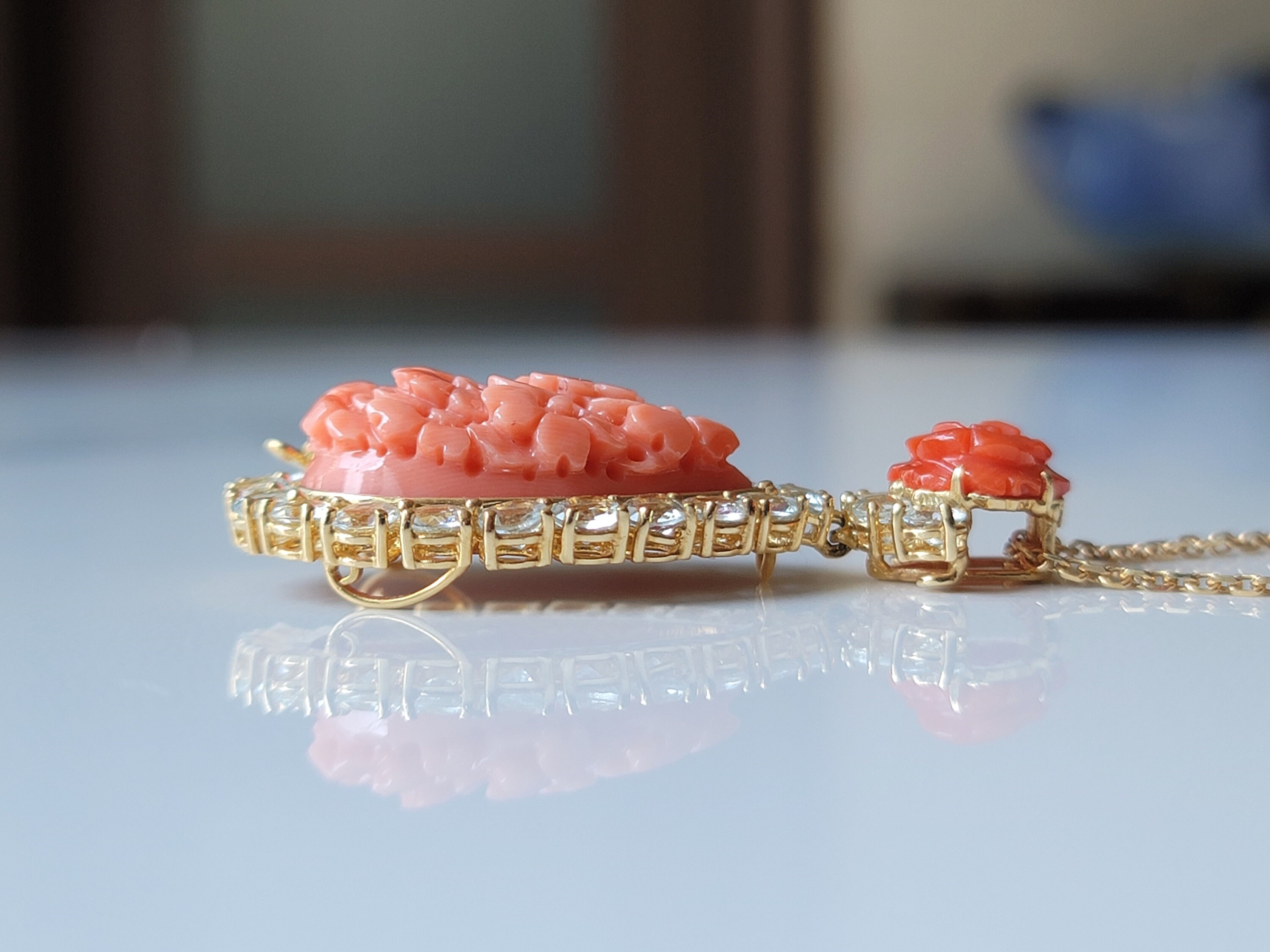18K Gold Carved Coral Pendant momo coral rose coral | Etsy