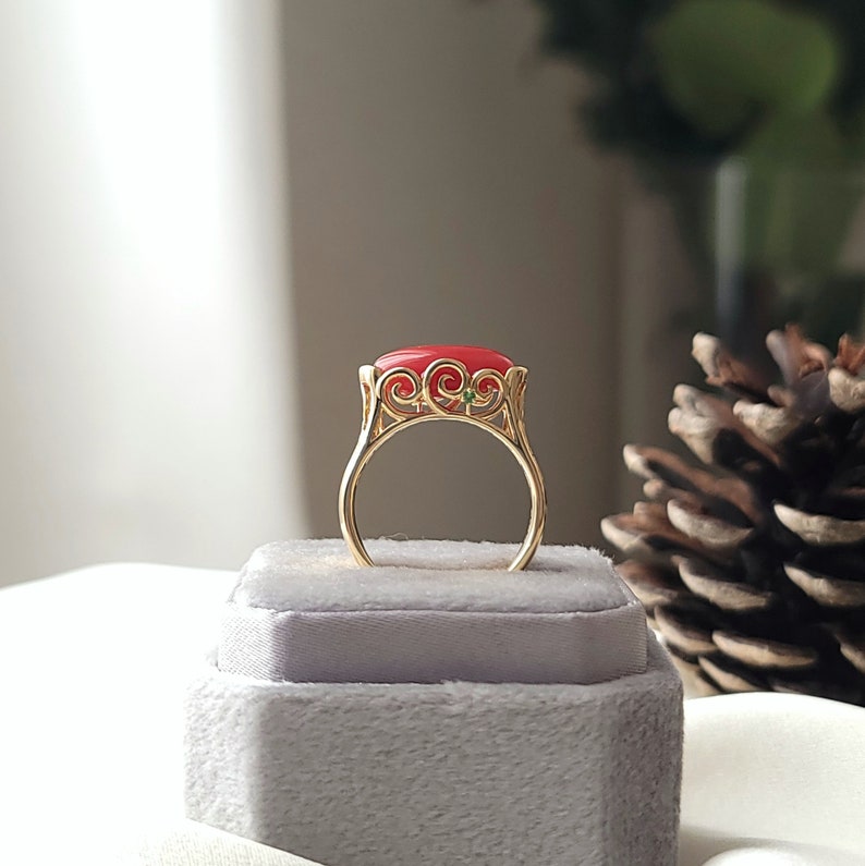 Arabesque Red Coral Ring - Natural Aka Red Coral, 18K Yellow Gold ...