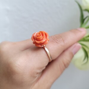 Rose Coral Ring - Natural Momo Coral, 14K Rose Gold, Handmade Ring ...