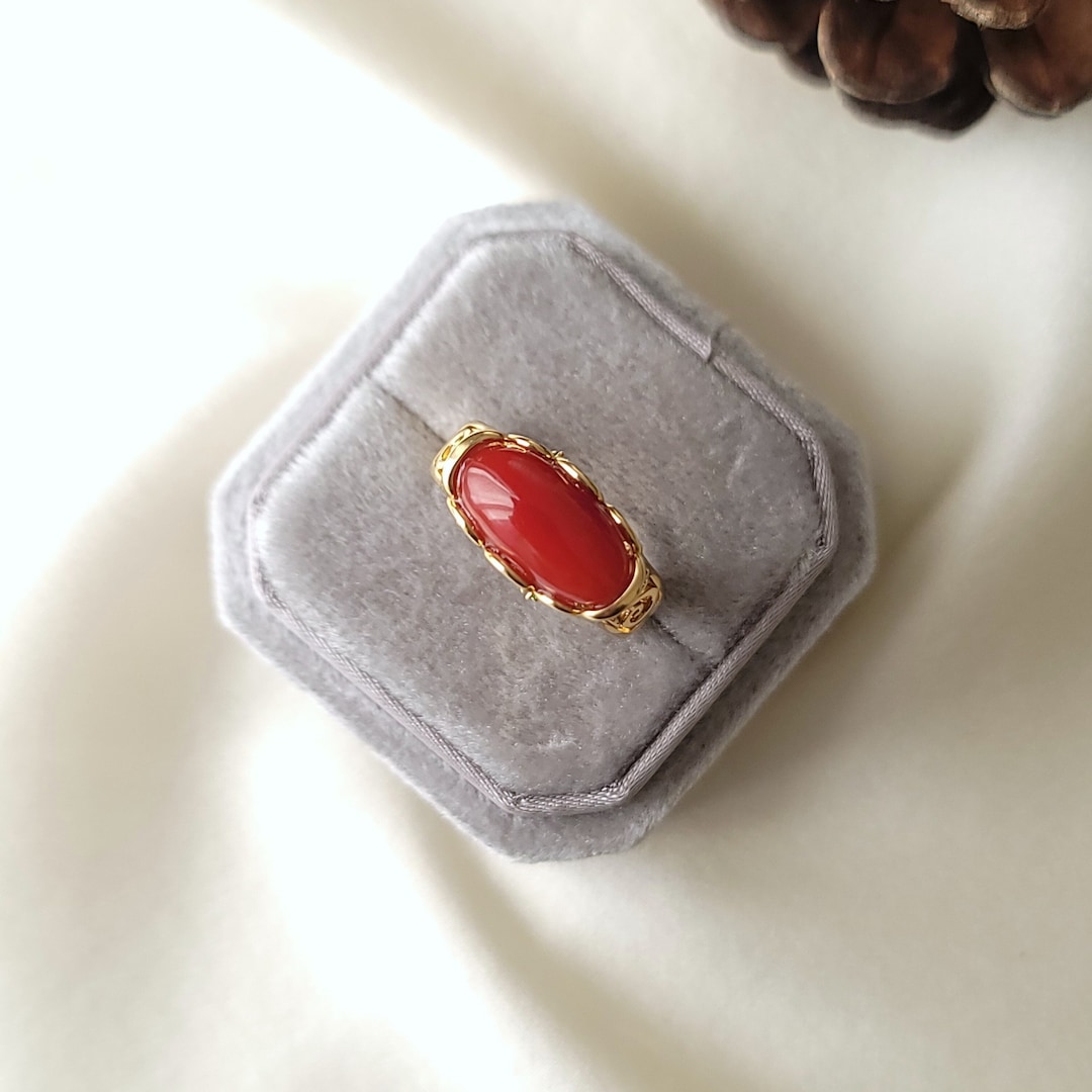 Arabesque Red Coral Ring - Natural Aka Red Coral, 18K Yellow Gold ...