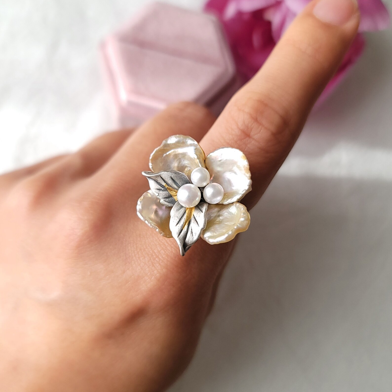 Lucky Flowers Ring Natural Freshwater Baroque Pearls Silver - Etsy