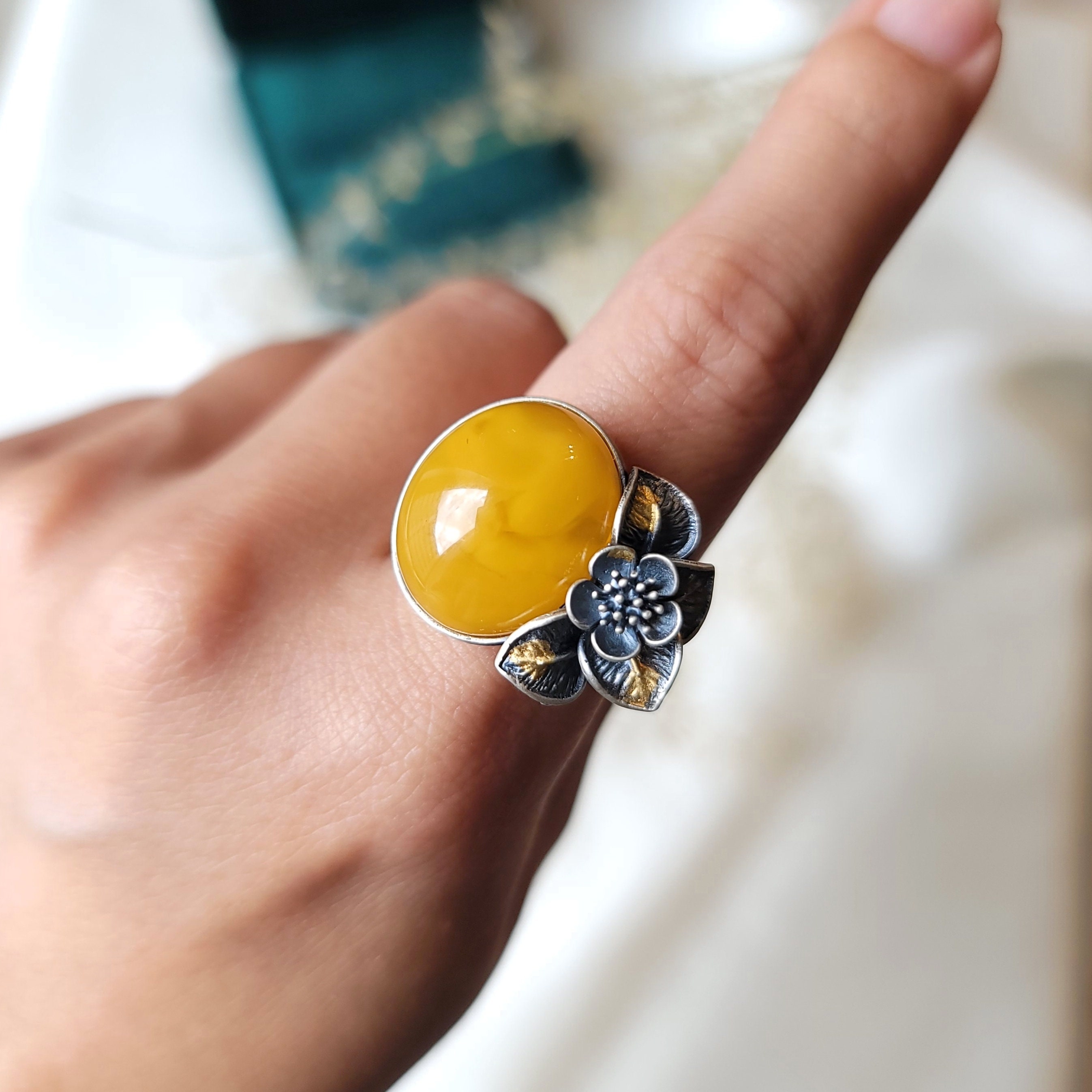 Autumn is Coming Amber Ring Natural Amber 925 Sterling - Etsy