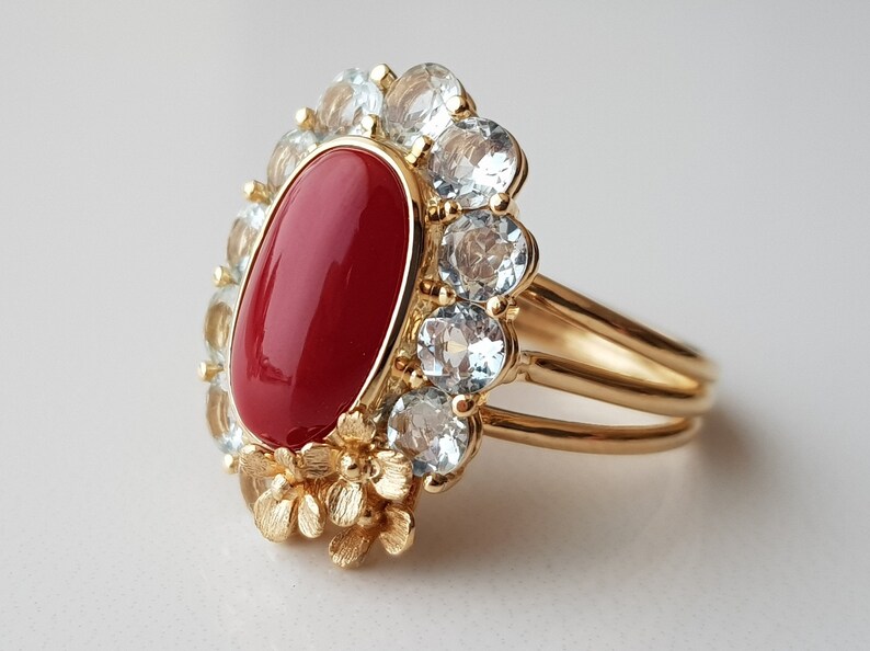 18K Gold Red Coral Ring Aka Coral Ring Gold Red Coral Ring - Etsy