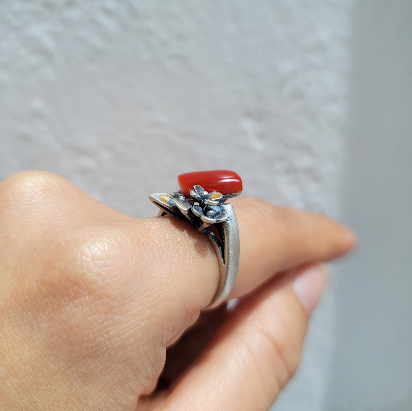 Singing Bird Ring Natural Aka Red Coral Handmade Ring - Etsy