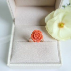 Rose Coral Ring - Natural Momo Coral, 14K Rose Gold, Handmade Ring ...