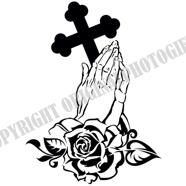 Praying Hand With Cross Svg - Etsy