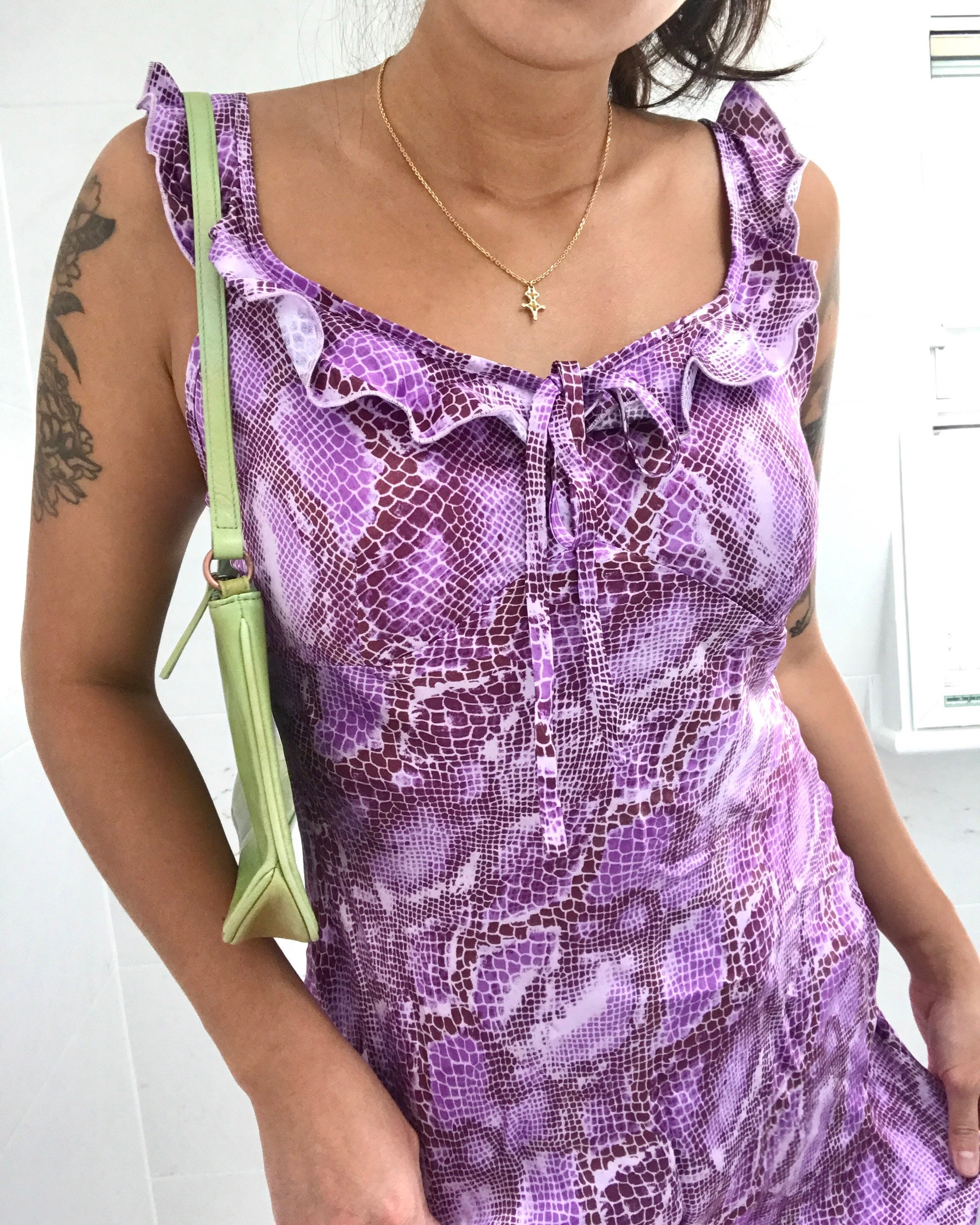 Y2K Purple Snake Print Frilly Ruffled Midi Dress - Etsy