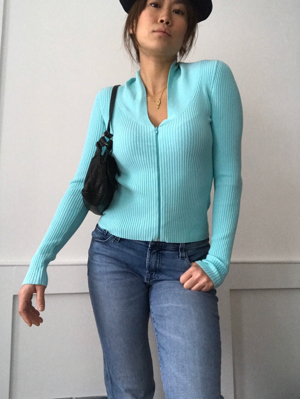 Original Max&co Baby Blue Zip Cardigan With Sequined Heart 90s / 2000s ...