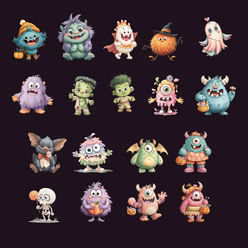 MONSTER Halloween - Watercolor Clipart -DIGITAL Print PNG -cute ...
