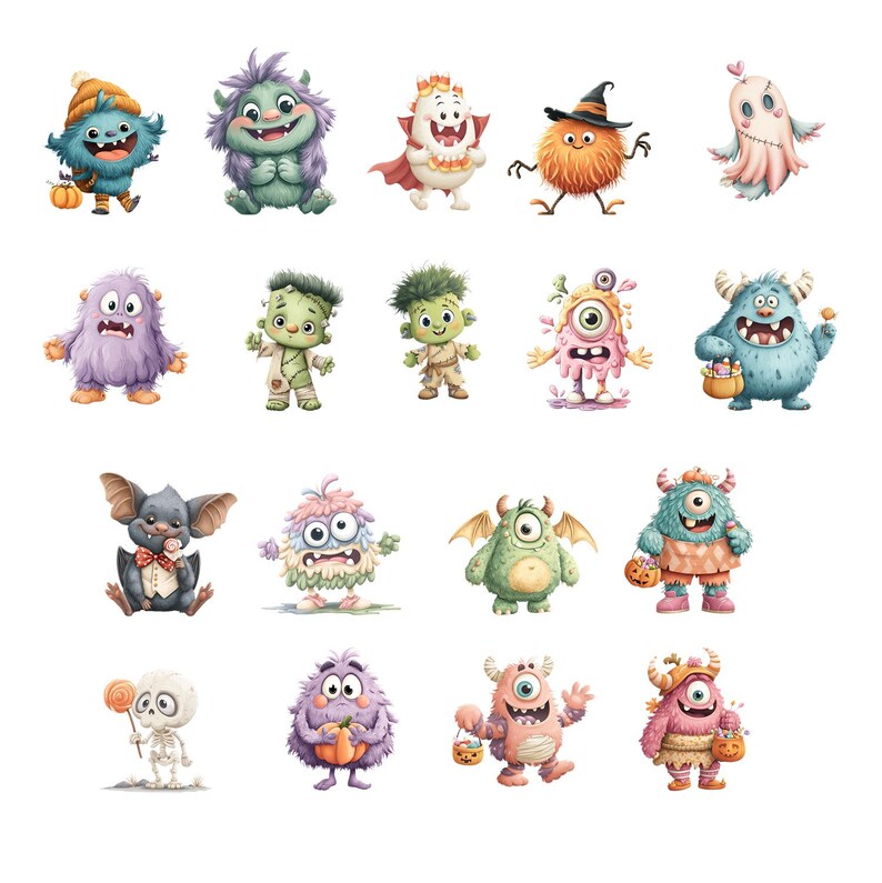 MONSTER Halloween - Watercolor Clipart -DIGITAL Print PNG -cute ...