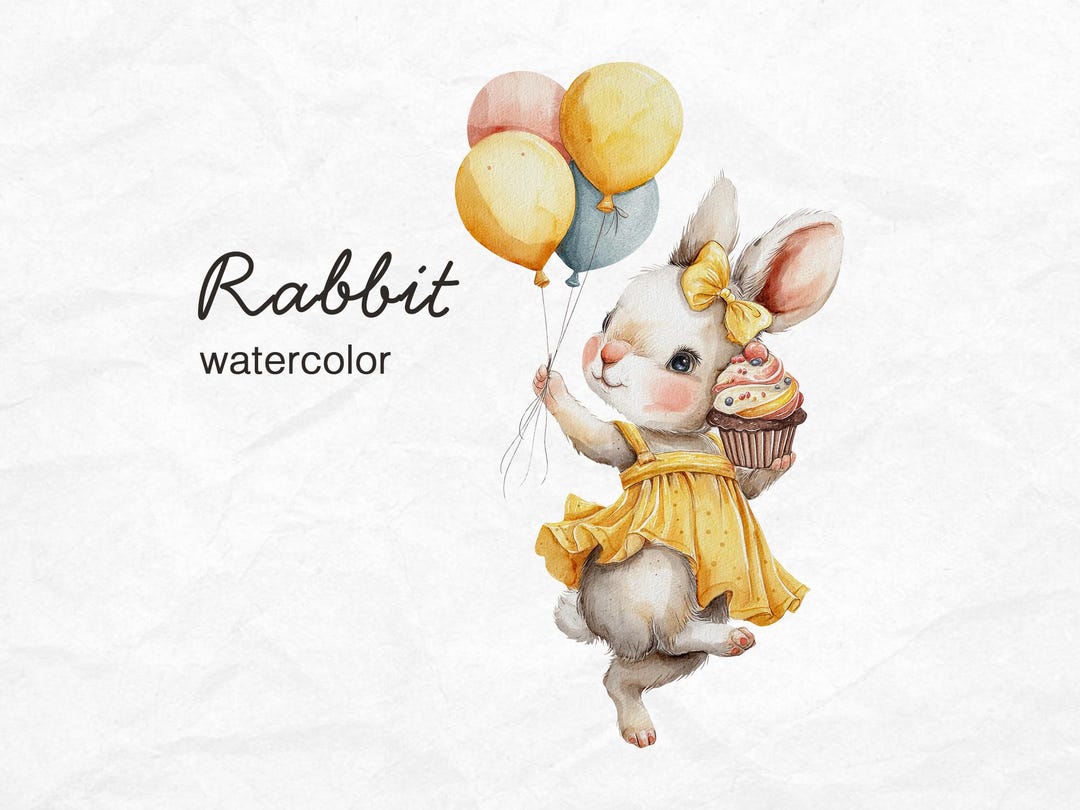 Watercolor Bunny Rabbit Clipart-baby Girl - Clipart Png- Bunny Digital ...